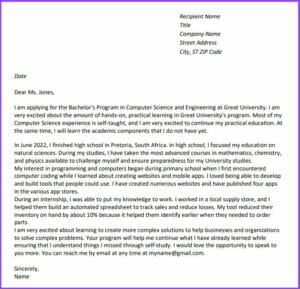 Editable Motivation Letter for Computer Science Degree Program